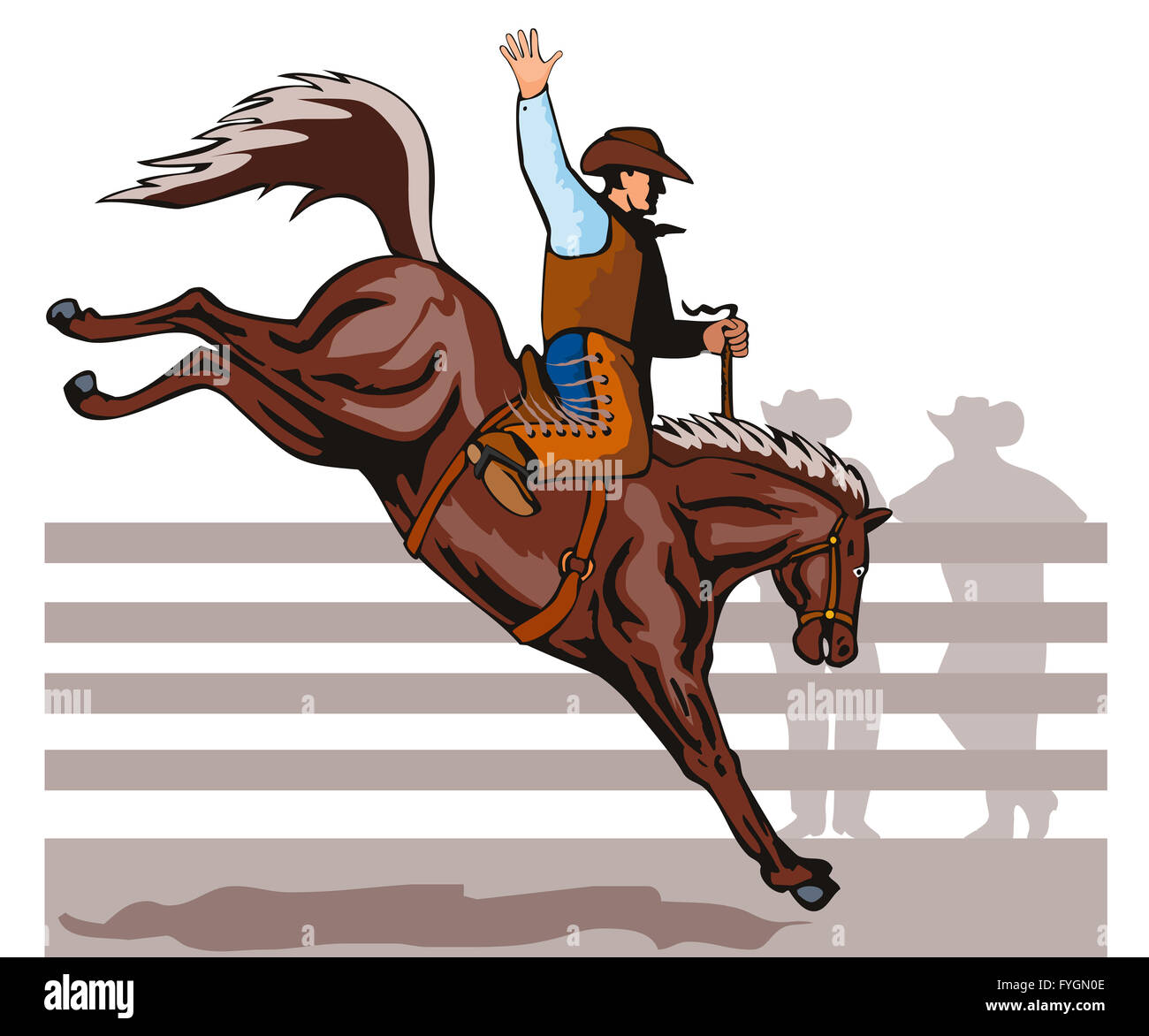 Rodeo Cowboy Riding Bucking Bronco Horse Stock Photo - Alamy