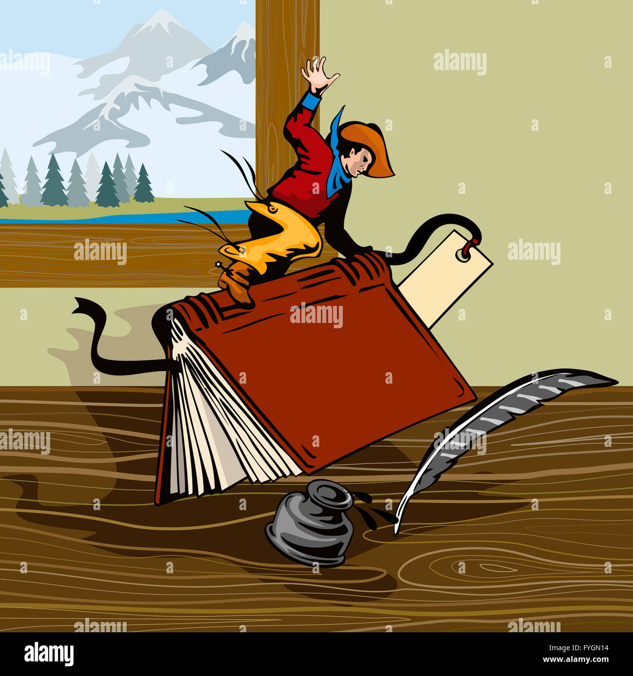 Rodeo Cowboy Riding Book Retro Stock Photo - Alamy