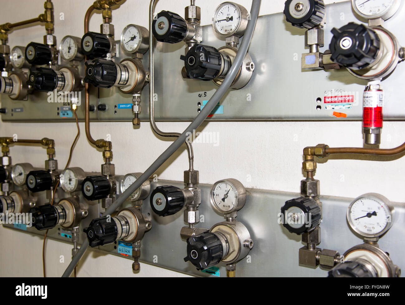 Gas Pipes with Valves and Instrument Stock Photo - Alamy