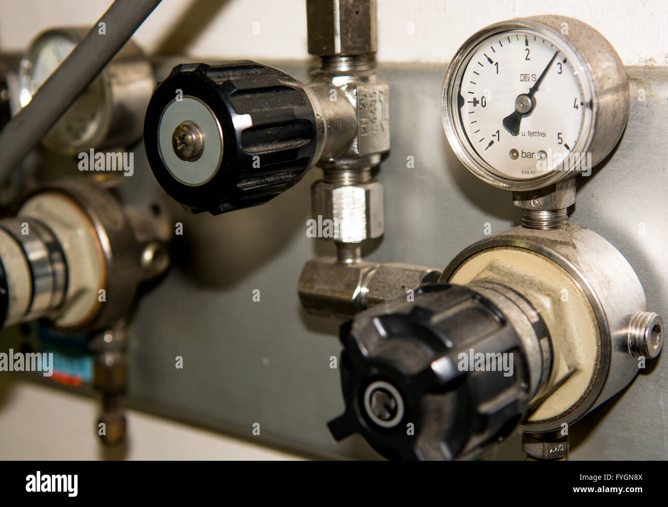 Gas Pipes with Valves and Instrument Stock Photo - Alamy
