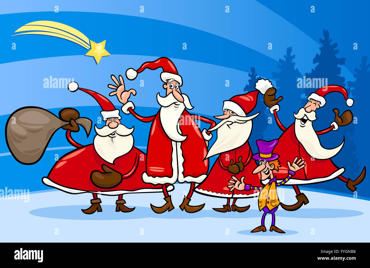 santa claus group cartoon illustration Stock Photo - Alamy