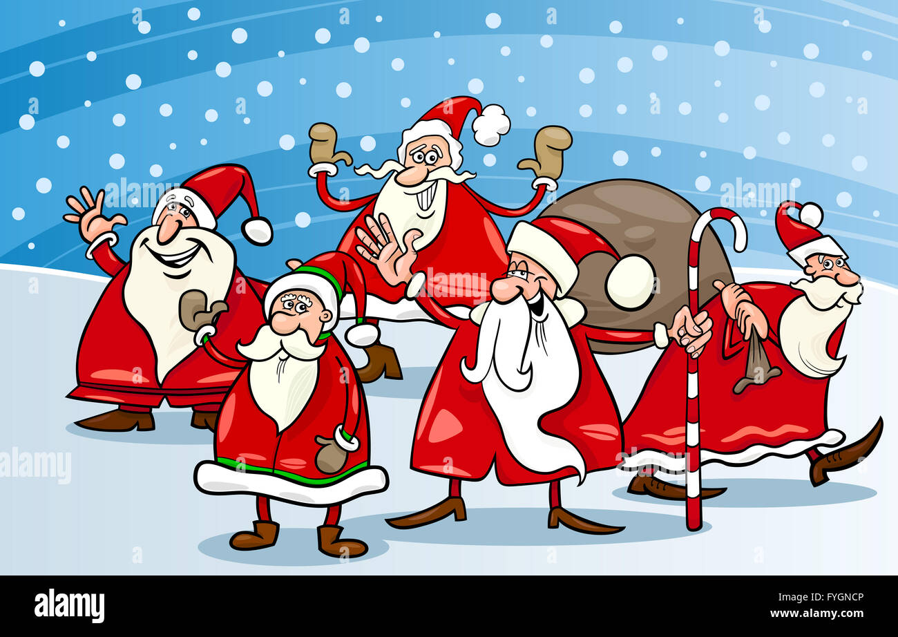cartoon group of santa clauses Stock Photo - Alamy