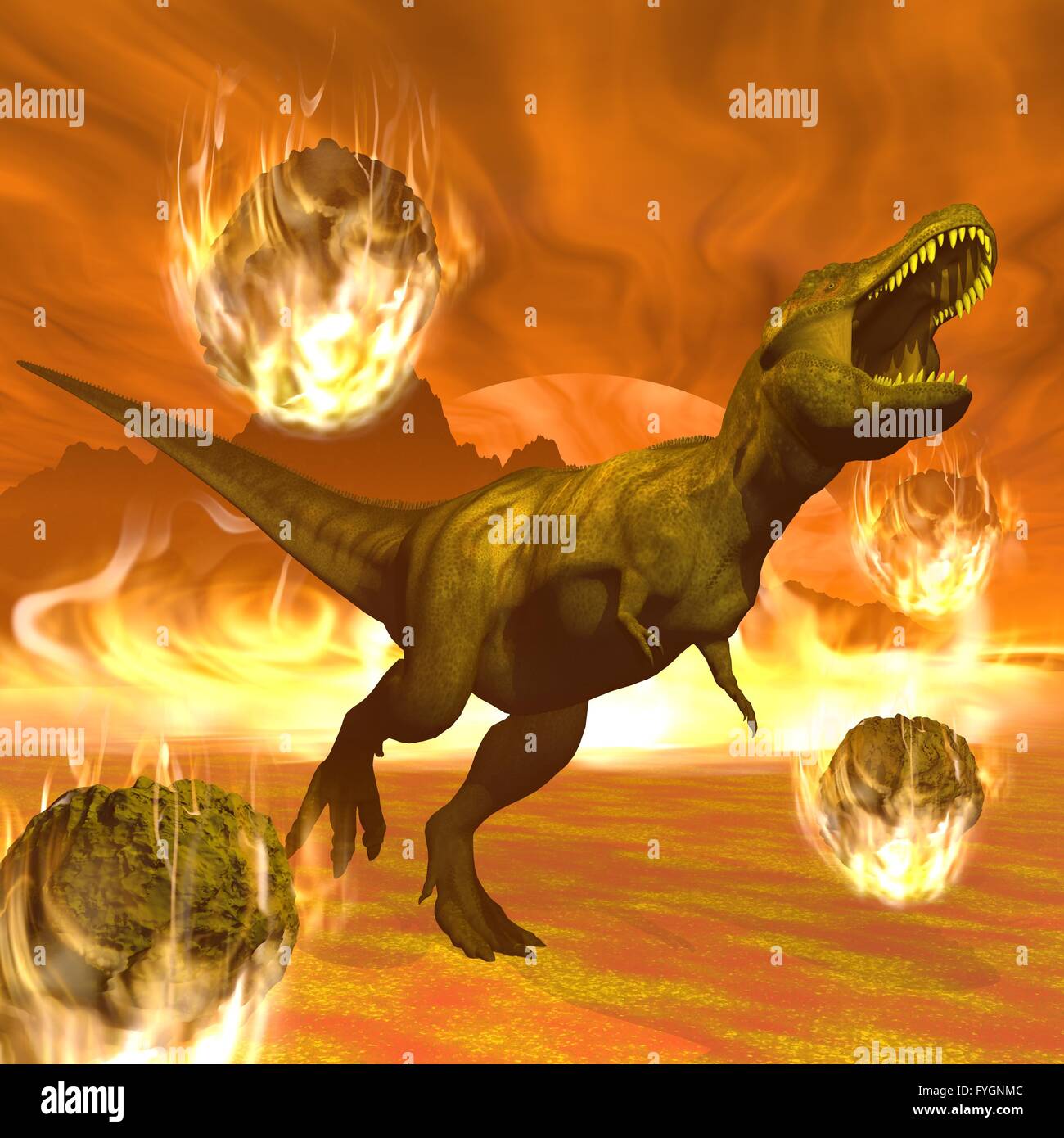 Tyrannosaurus dinosaur exctinction - 3D render Stock Photo - Alamy
