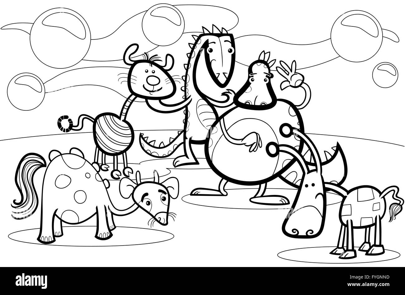 cartoon fantasy group coloring book Stock Photo - Alamy