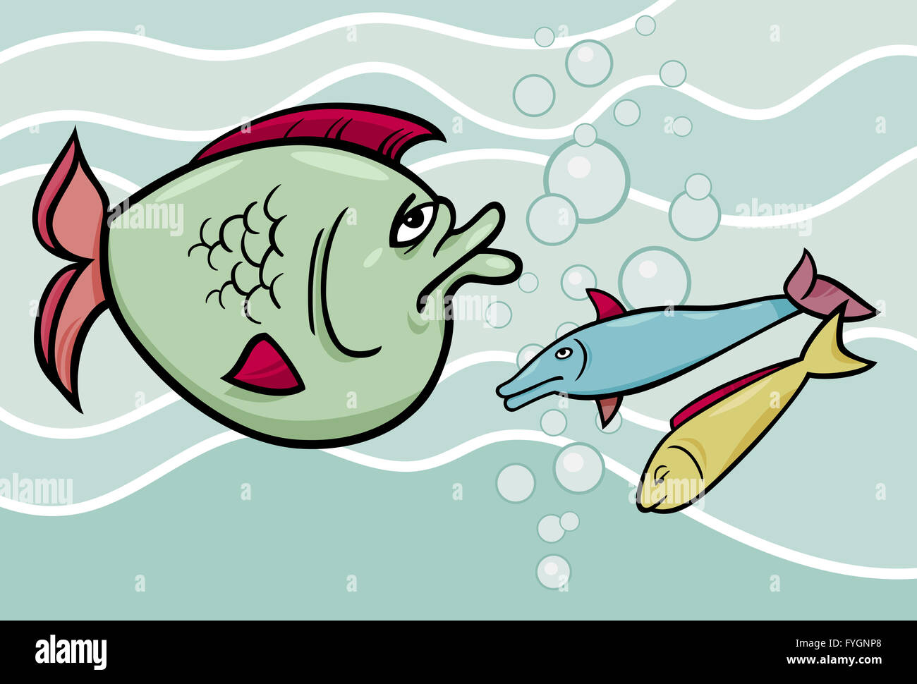 big fish in the sea cartoon illustration Stock Photo - Alamy