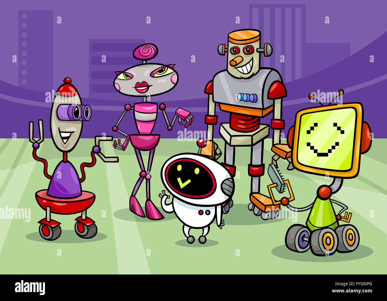 robots group cartoon illustration Stock Photo - Alamy