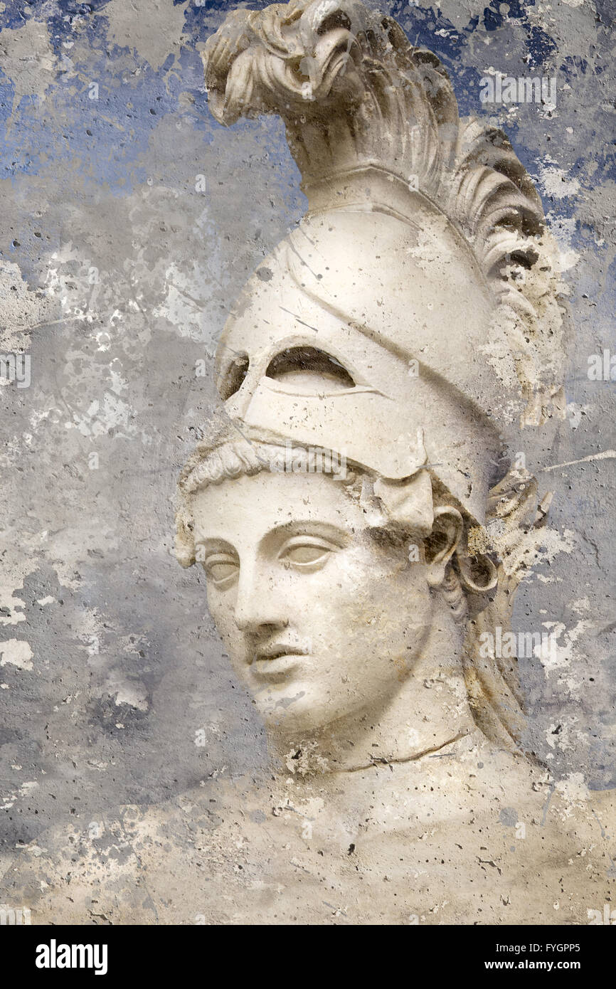 Artistic portrait with textured background, classical Greek sculpture ...