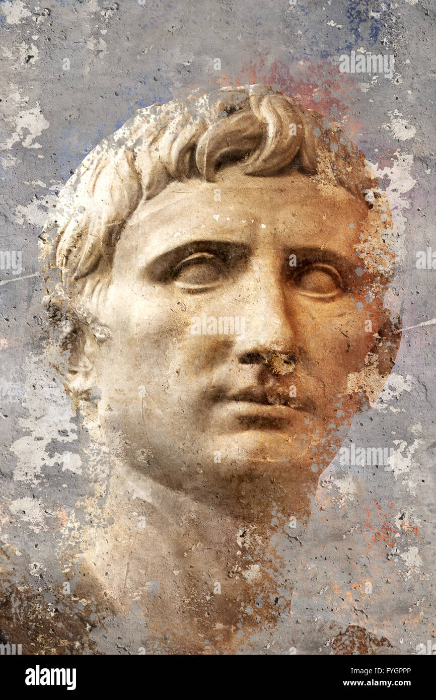 Artistic portrait with textured background, classical Greek sculpture ...