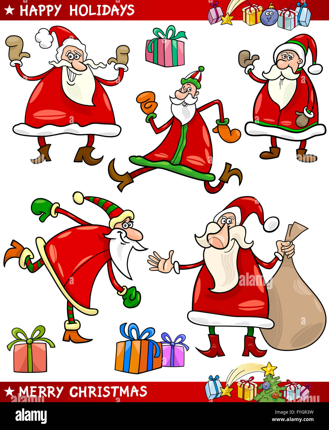 Santa and Christmas Themes Cartoon Set Stock Photo - Alamy
