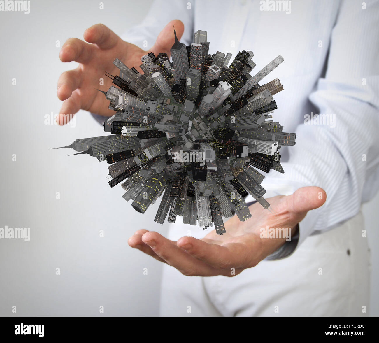 modern city planet between hands Stock Photo - Alamy