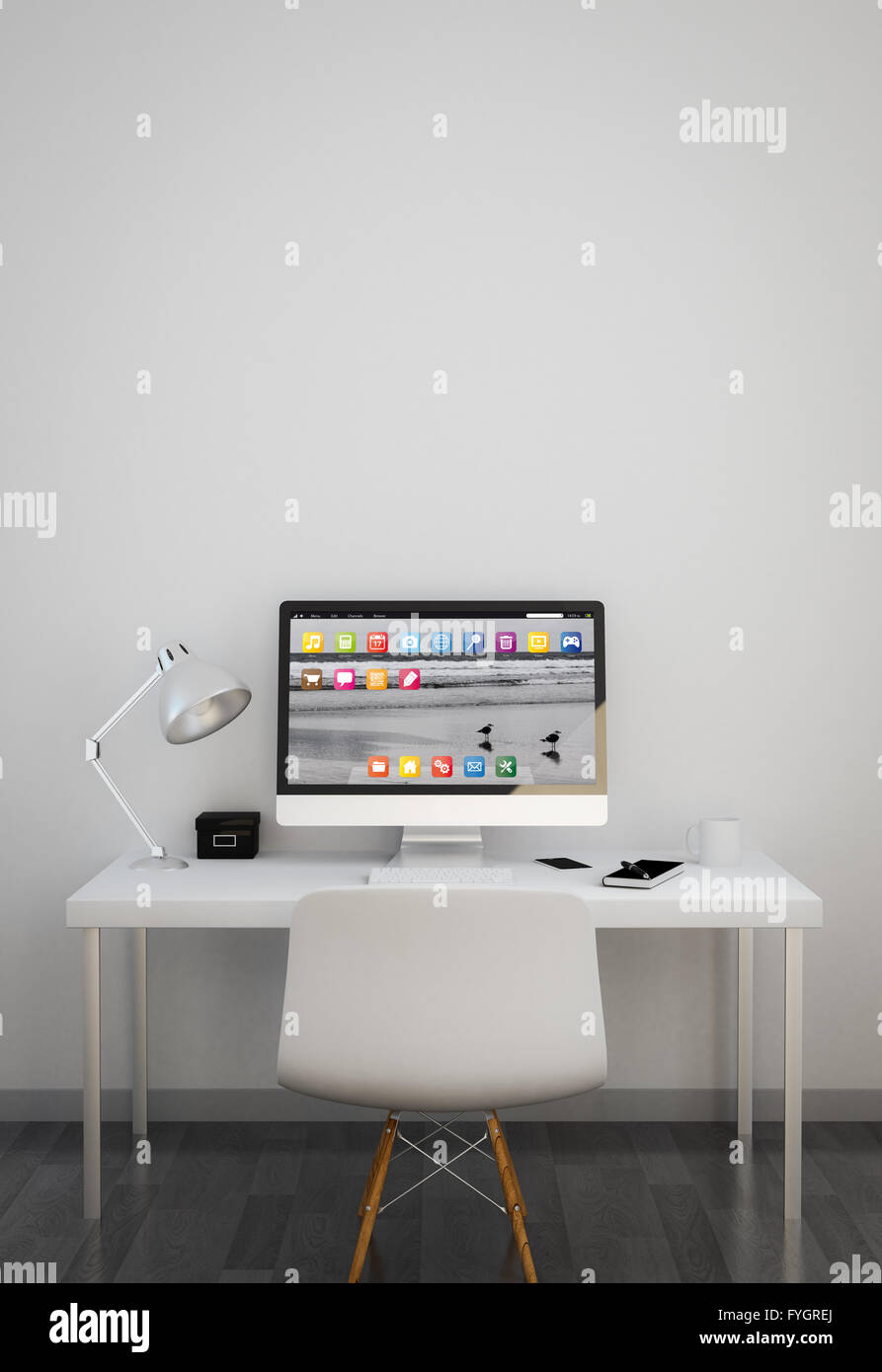 clean workspace with computer. 3d illustration Stock Photo - Alamy