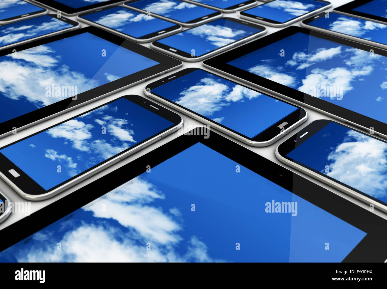 render of a collection of devices with cloud on the screen; cloud ...