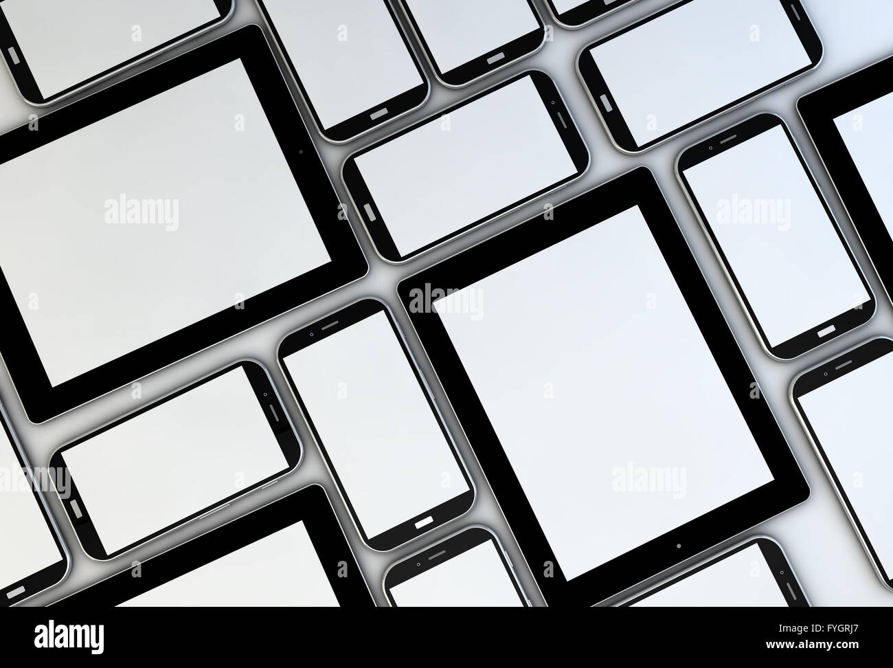collection of tablets and smartphones with blank screens Stock Photo ...