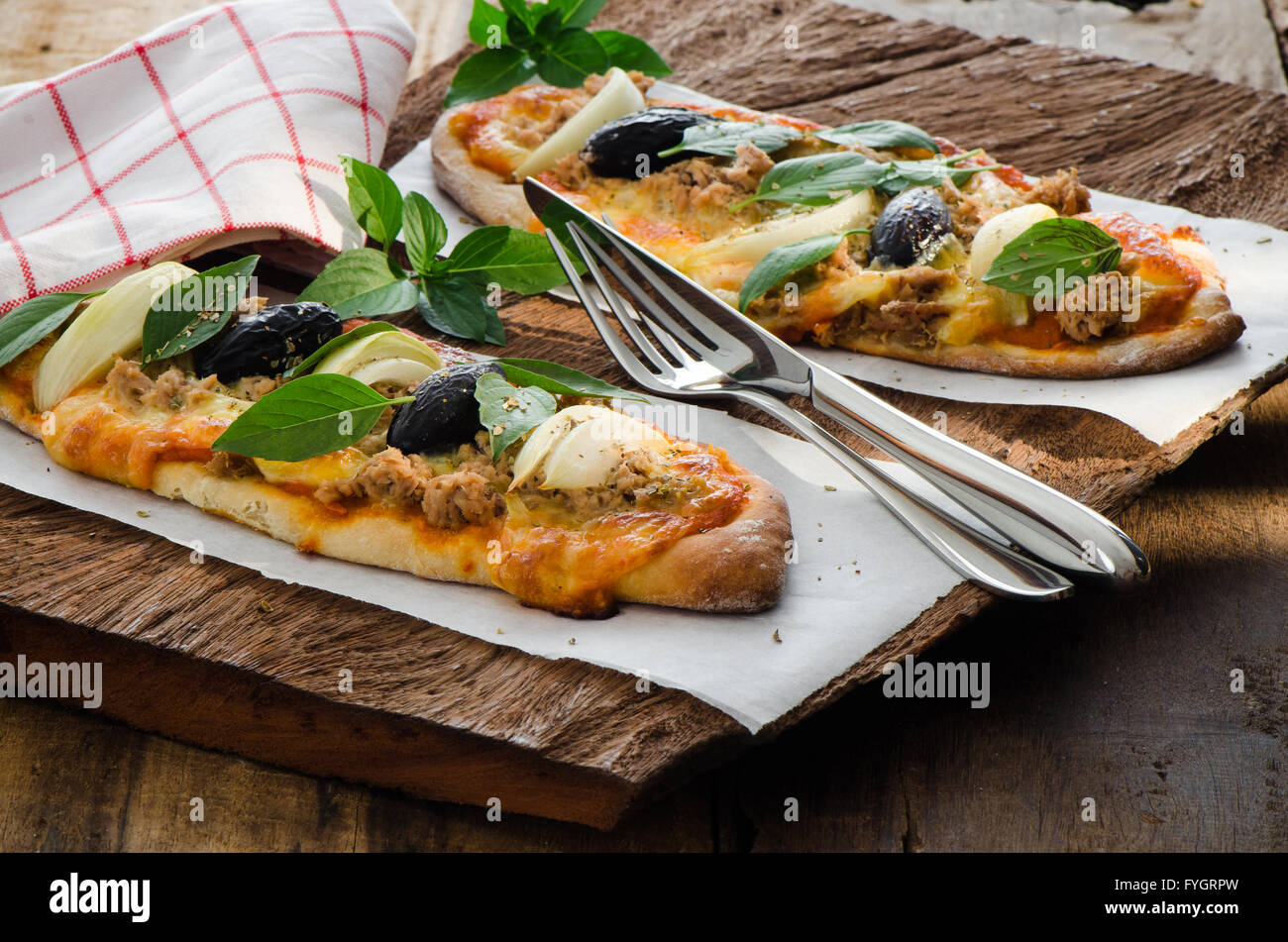 Mini tuna pizza Stock Photo - Alamy