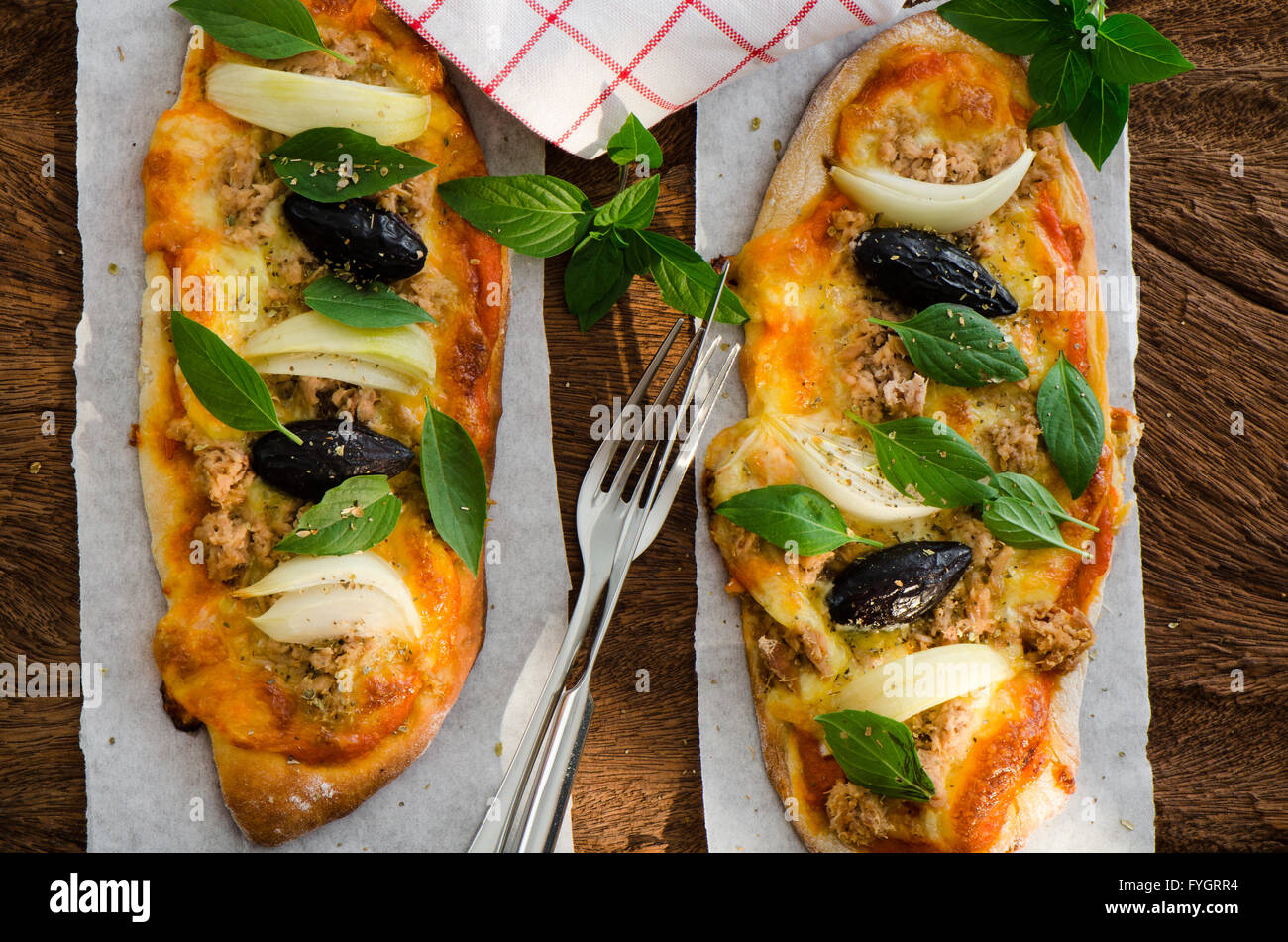 Mini tuna pizza Stock Photo - Alamy