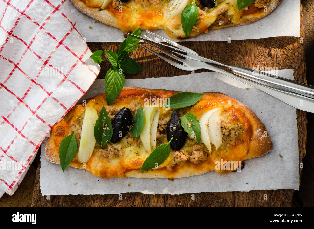 Mini tuna pizza Stock Photo - Alamy