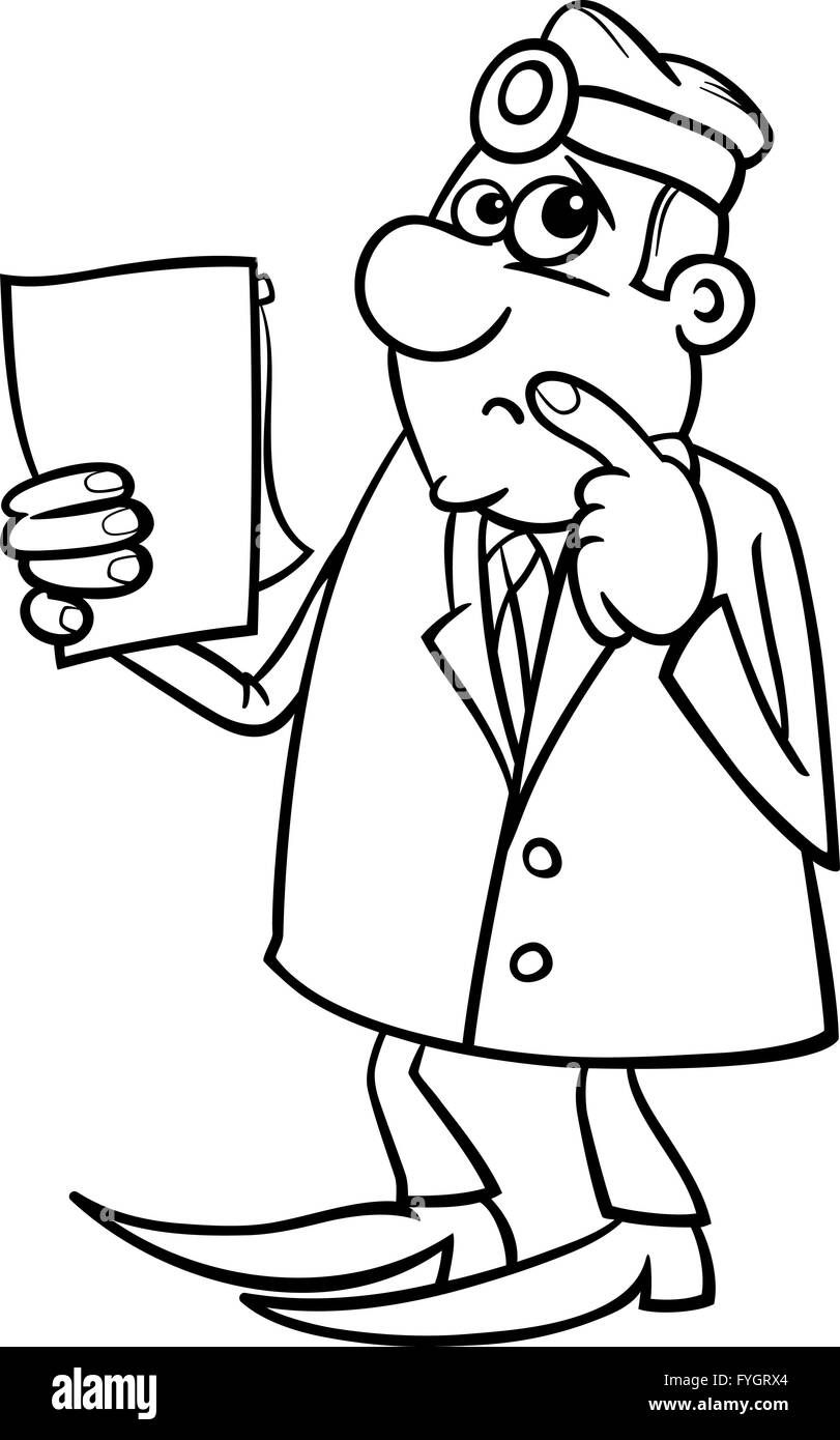 thinking doctor black and white cartoon Stock Photo - Alamy
