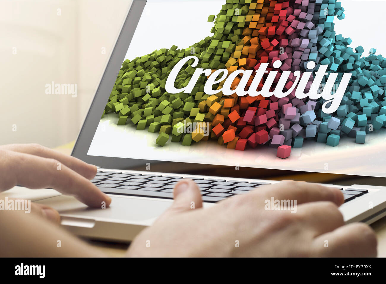 inspiration concept: man using a laptop with creativity on the screen ...