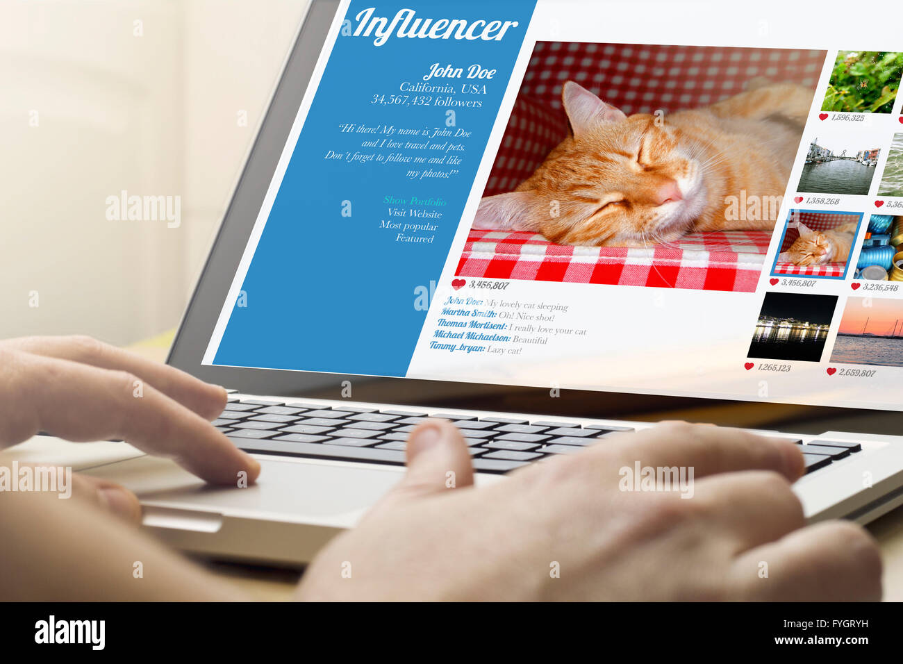 online business and influencer marketing concept: man using a laptop ...