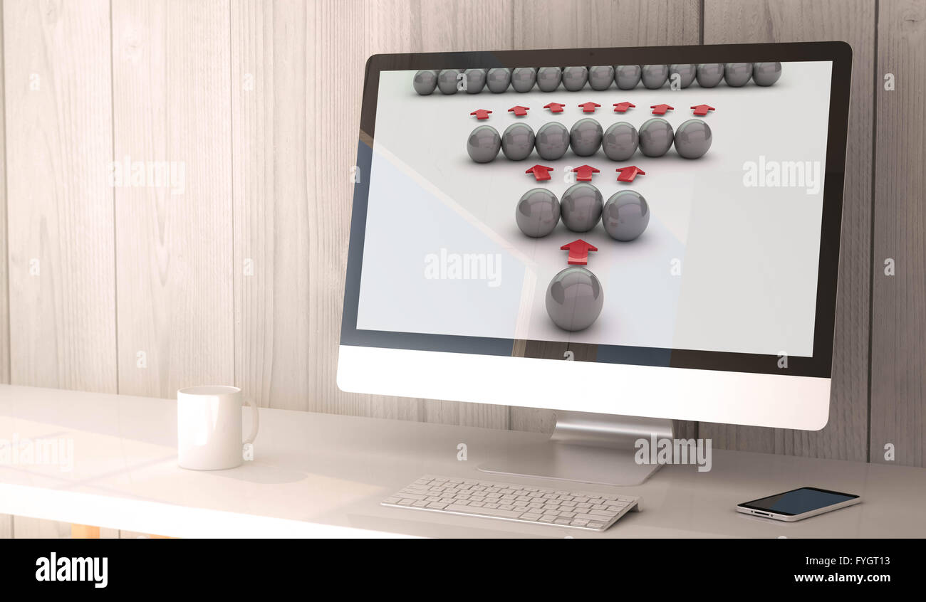 digital render generated workspace with viral marketing on the screen of computer and smartphone ...