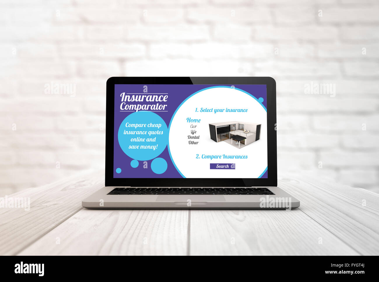 insurance hiring concept: digitally generated laptop on a wooden table ...