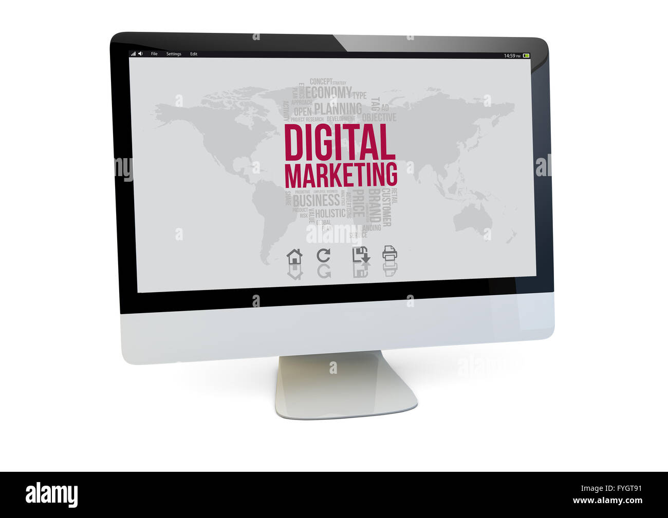 modern marketing online concept: render of a computer with marketing ...