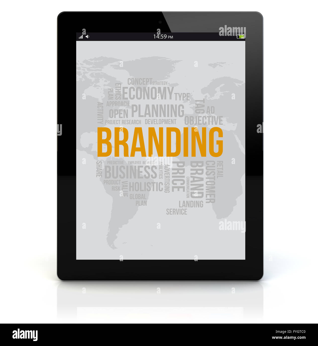 branding concept: render of a tablet pc with branding on the screen ...