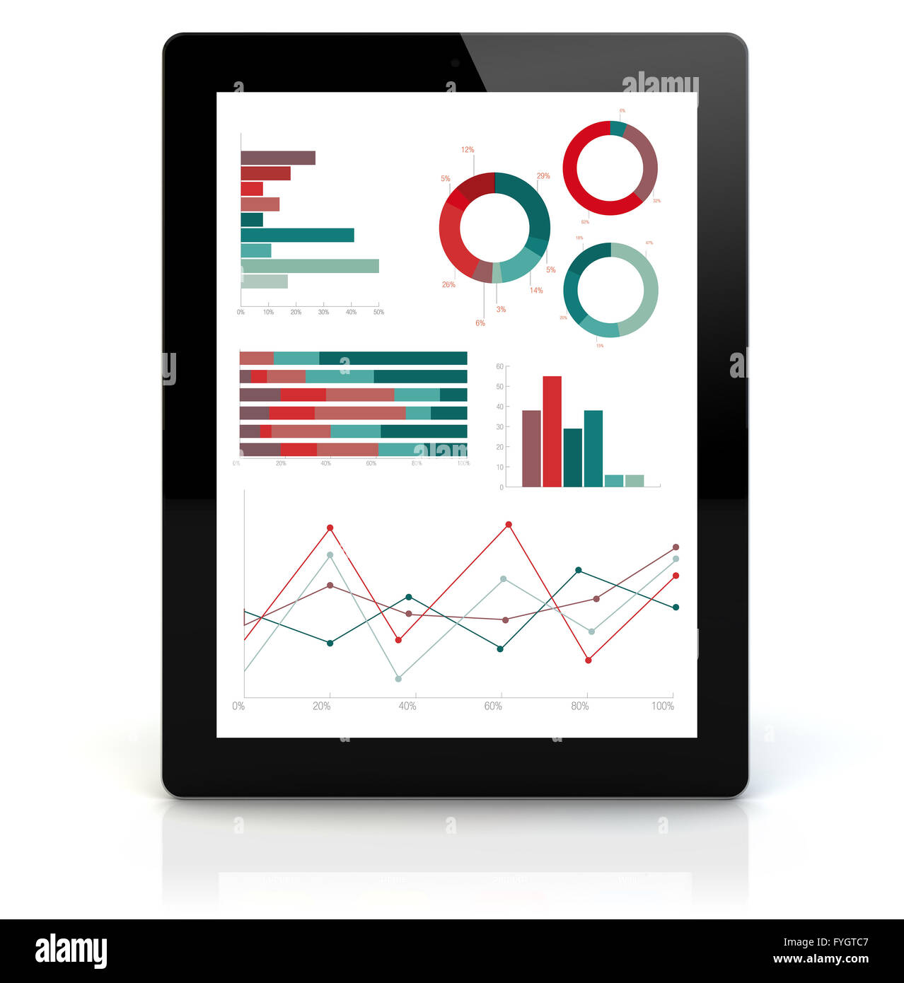 marketing concept: render of a tablet pc with financial graphs on the ...