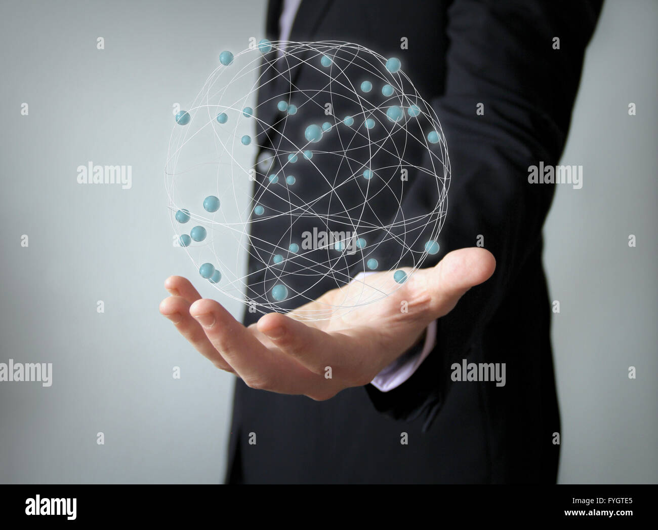 worldwide network concept: tied structure over businessman han Stock ...