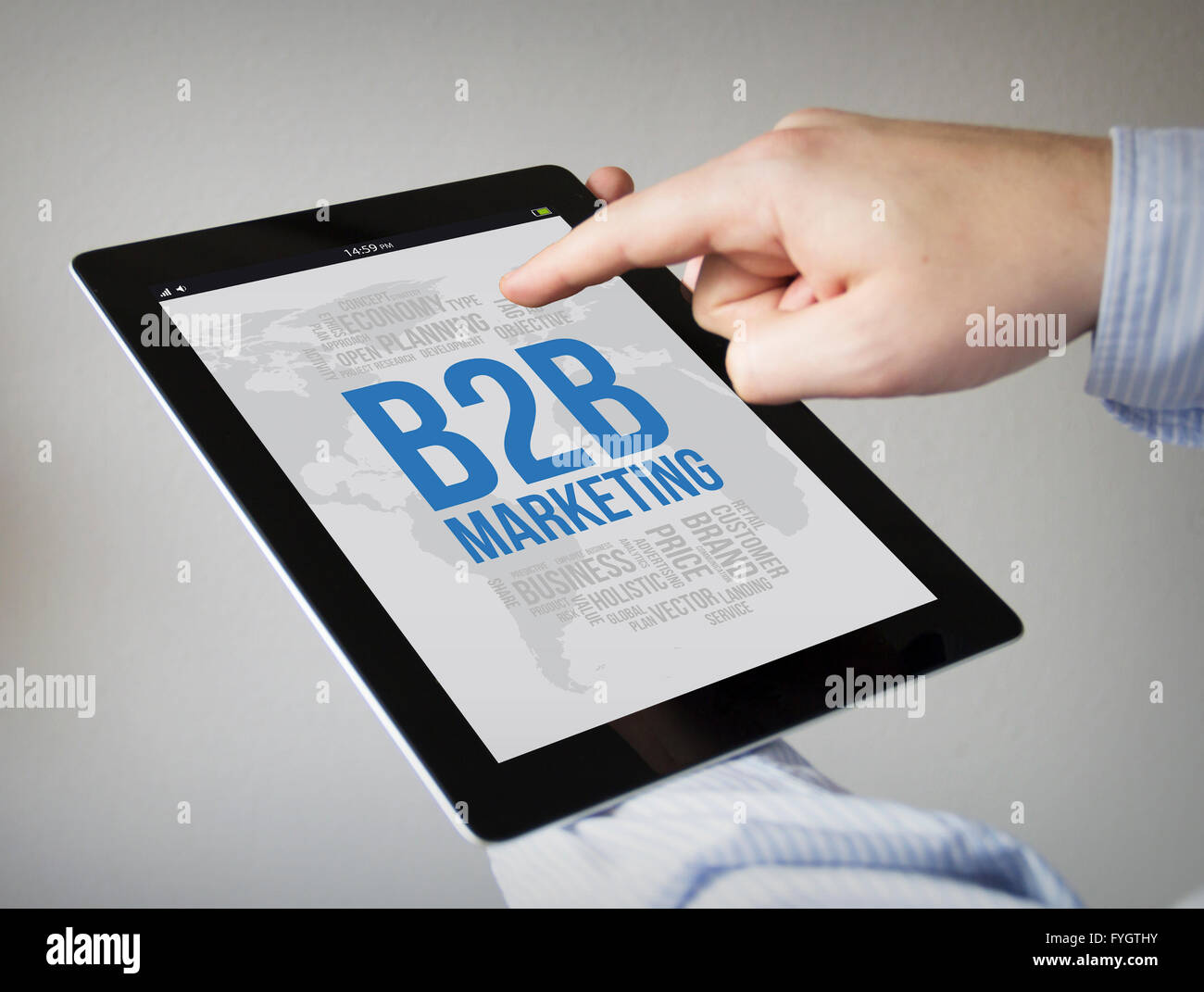 new technologies concept: hands with touchscreen tablet with b2b ...
