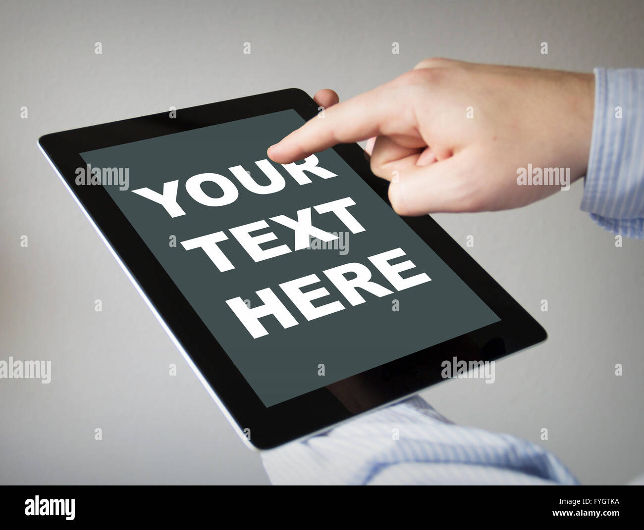 new technologies concept: hands with touchscreen tablet with your text ...