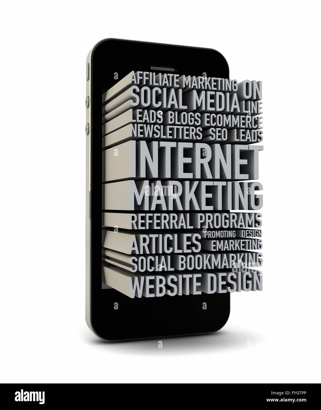 render of a smartphone with text on the screen Stock Photo - Alamy
