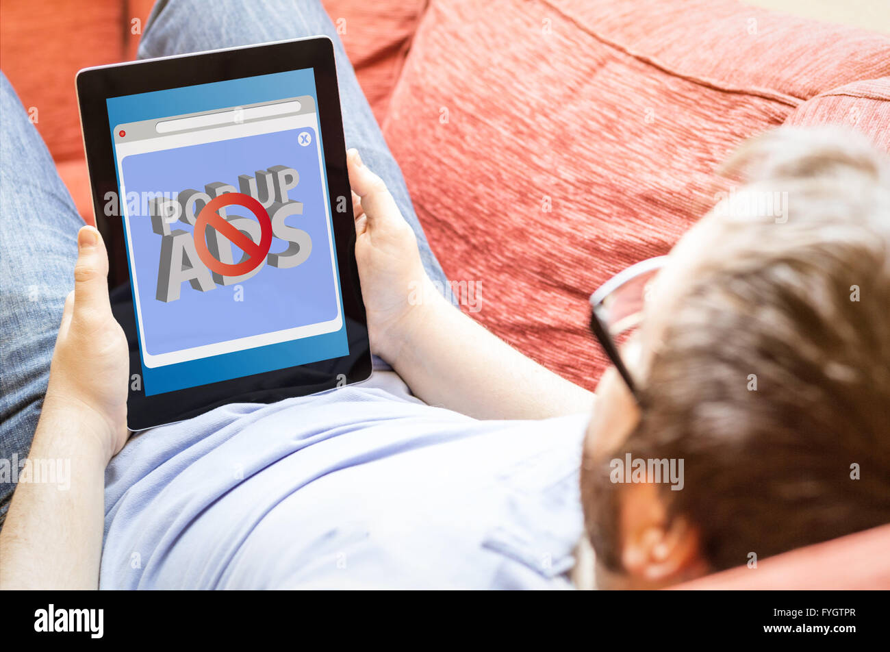 technology lifestyle business concept: hipster man ads blocker on a ...