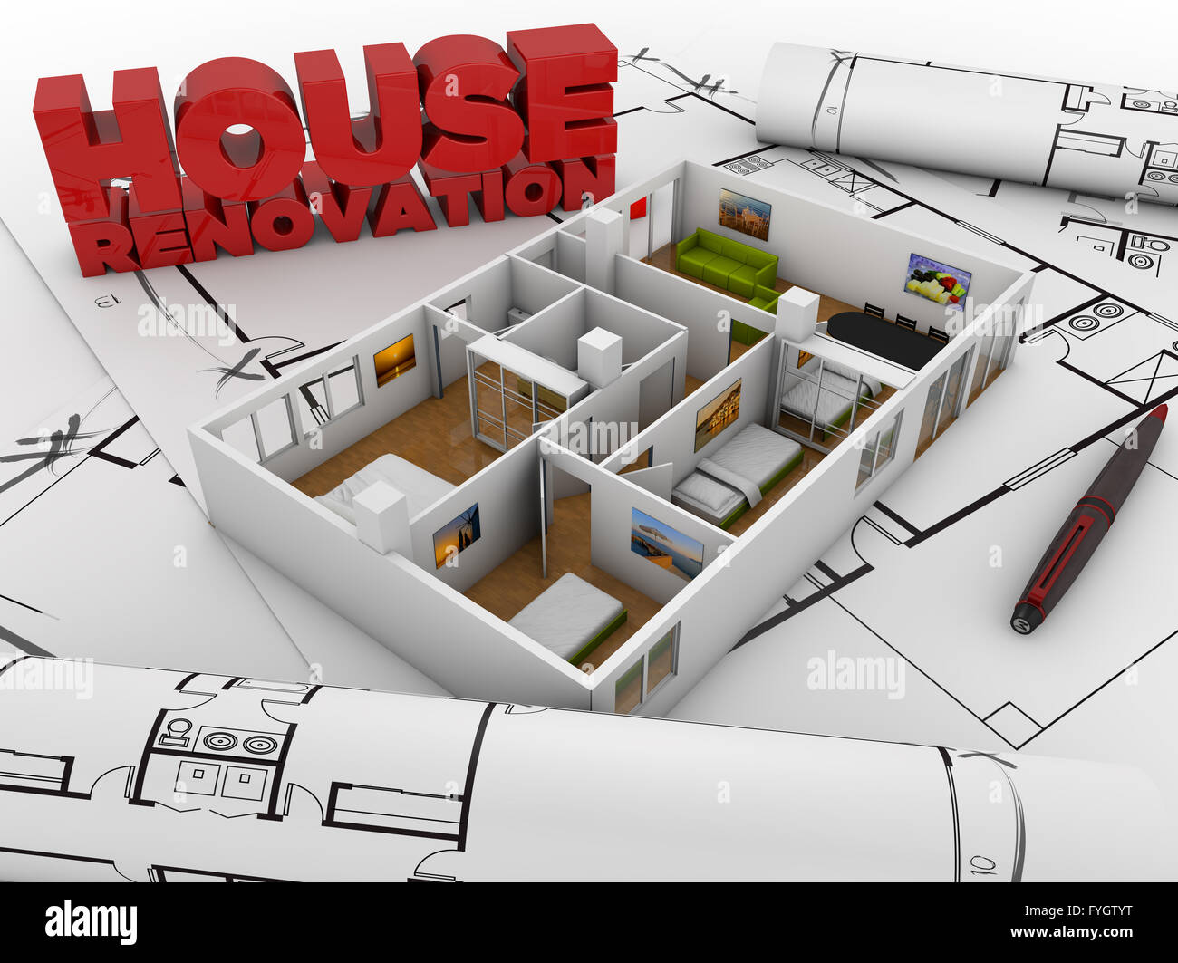 house renovation concept: house structure over project stuff Stock ...