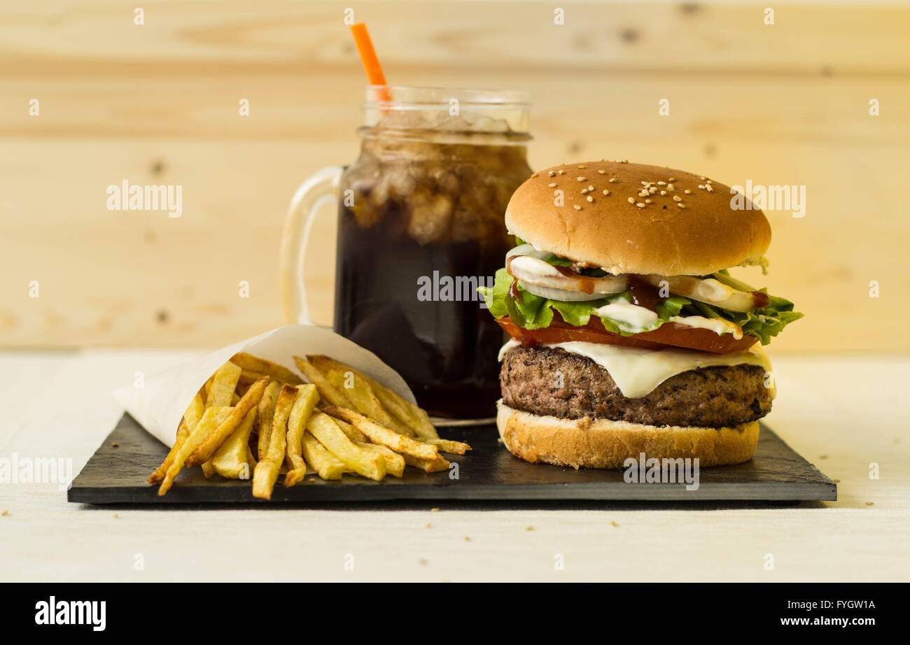 Burger and fries and cola hi-res stock photography and images - Alamy