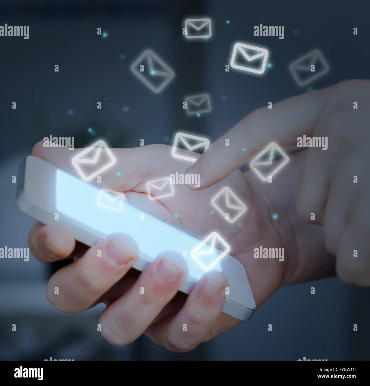 Finger touching a smartphone screen. mail concept Stock Photo - Alamy
