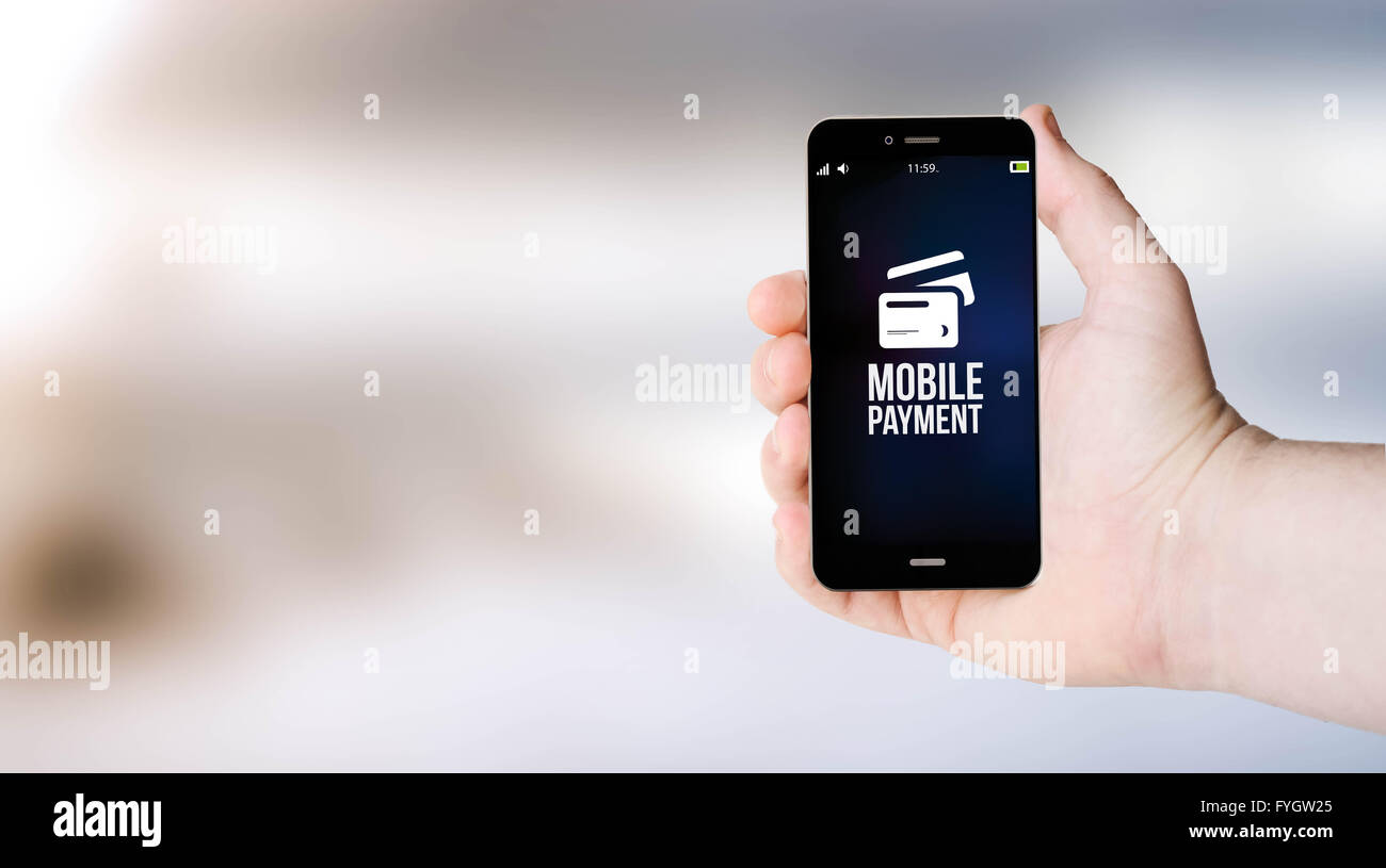 mobile phone with mobile payment on digital generated phone screen with ...