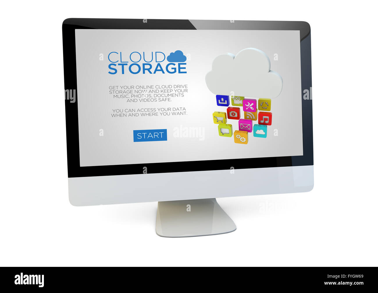 modern cloud storage concept: render of a computer with cloud storage ...
