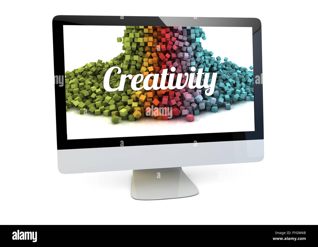 creativity concept: render of a computer with colorful pixels on the ...
