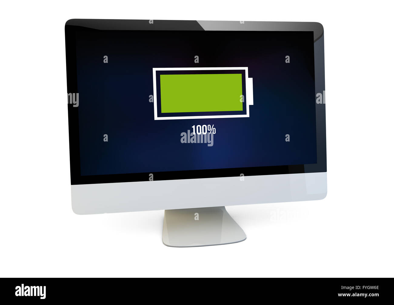 modern achievement concept: render of a computer with 100 charge on the ...