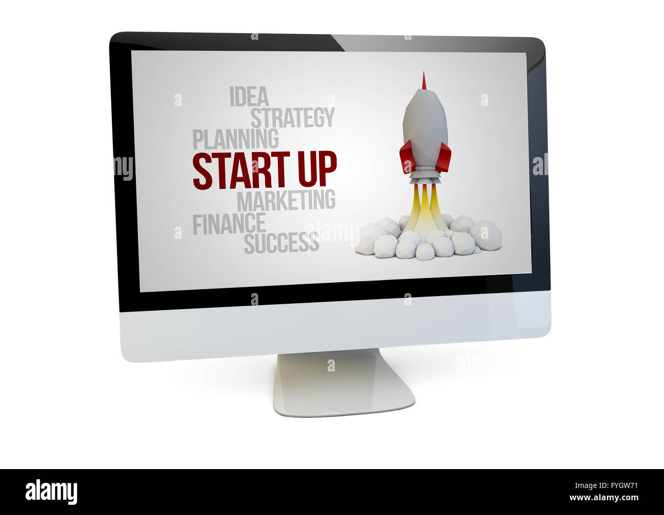 modern business concept: render of a computer with start up on the ...