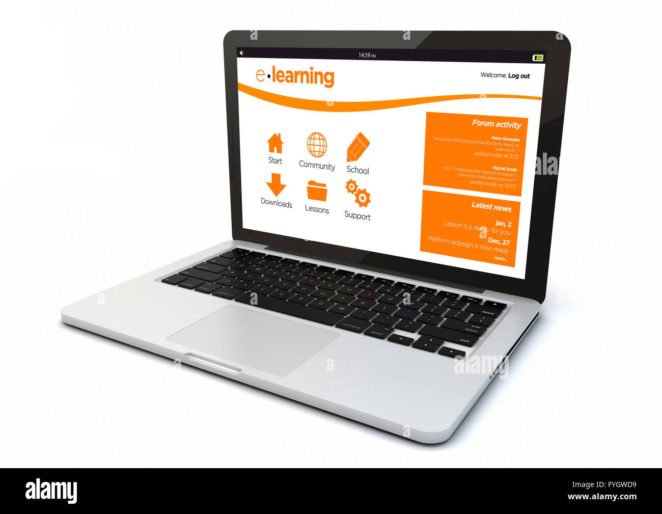 render of a 3d generated computer with online school platform on the ...