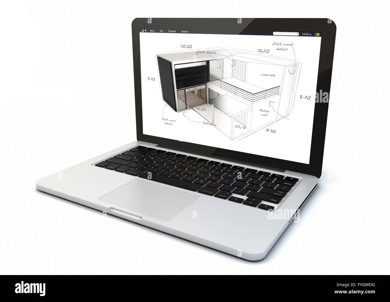 render of a 3d generated computer with house render project on the ...