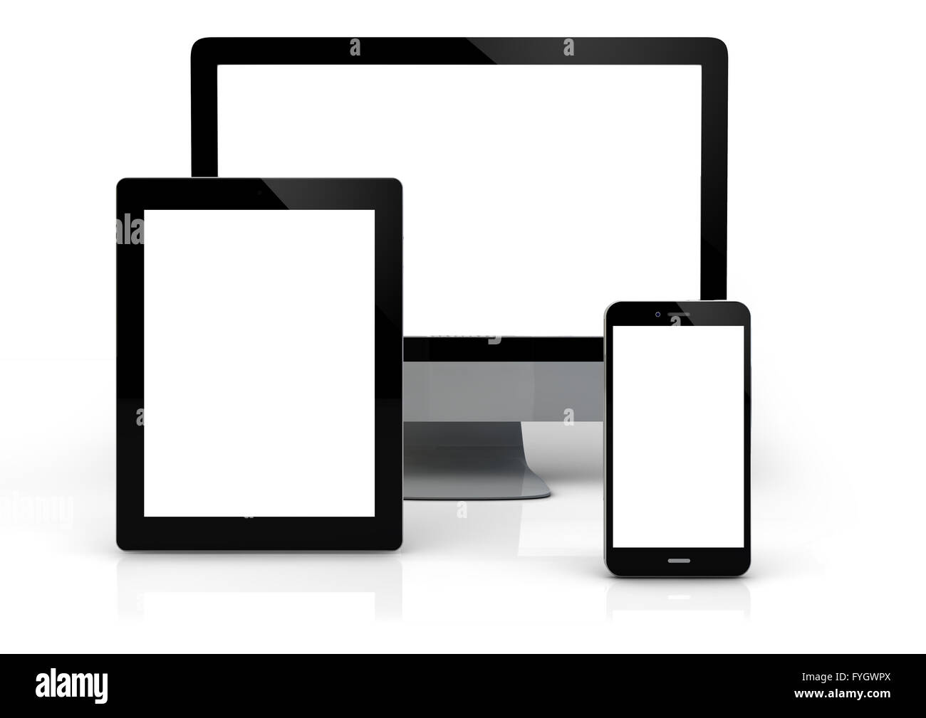 technology mock-up: 3d generated computer, tablet and smartphone Stock ...