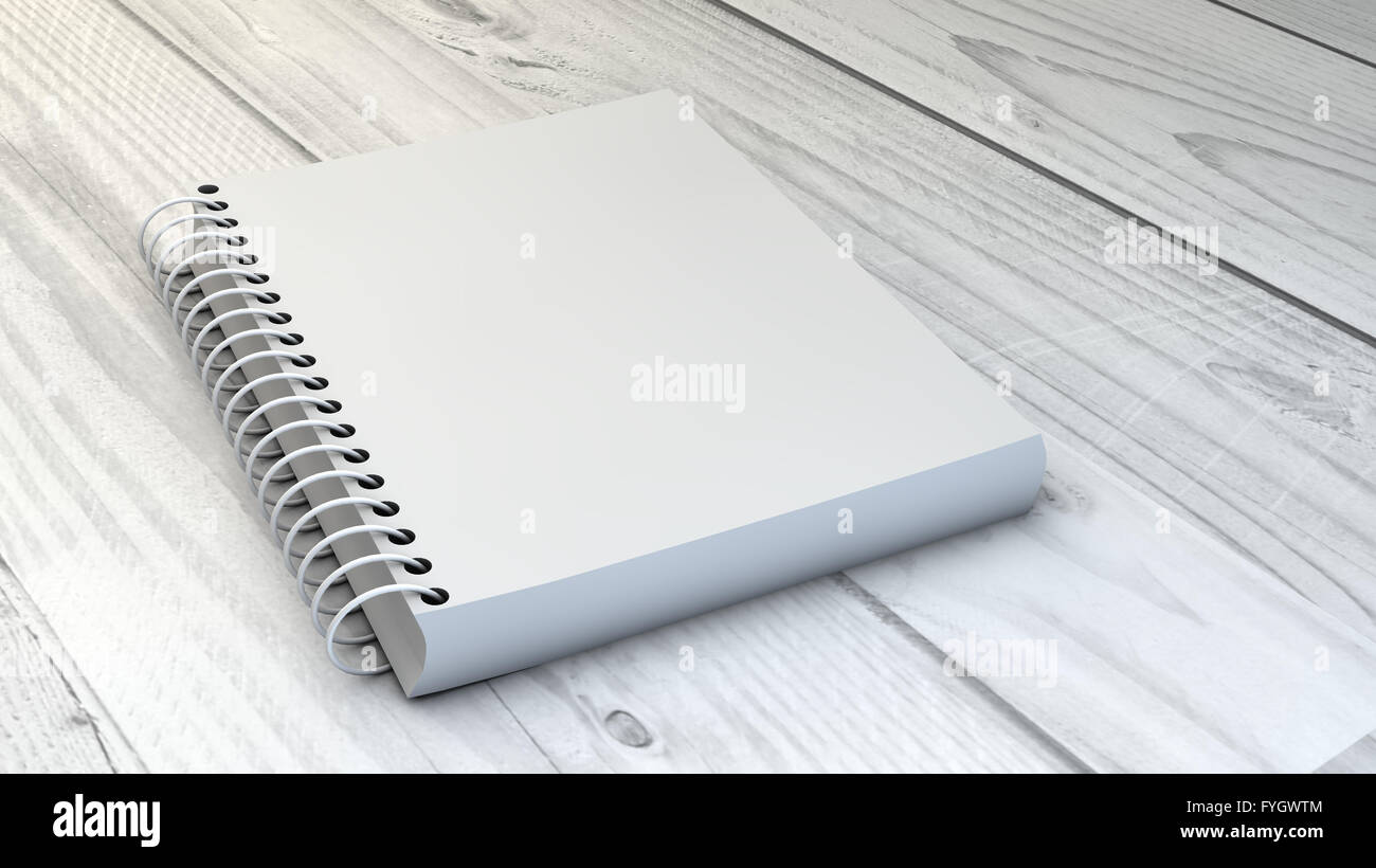 digital generated blank notebook over wooden background Stock Photo - Alamy
