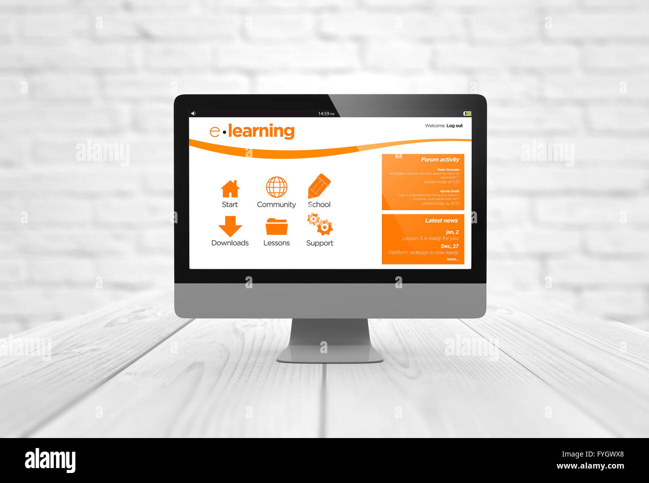 education concept: computer digital generated with e-learning intranet ...