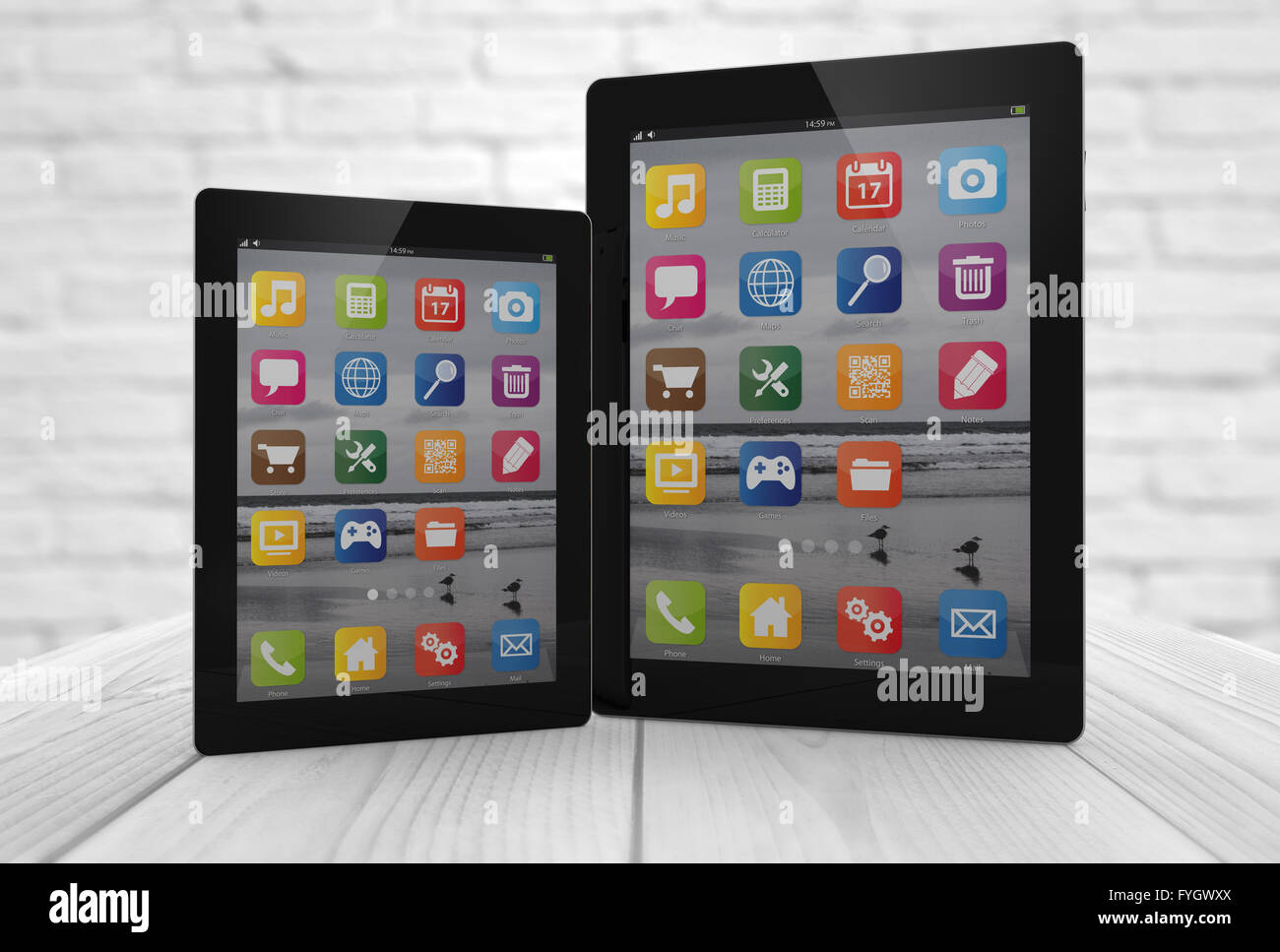 Digital Generated Two Tablets With Different Sizes All Screen Graphics Are Made Up Stock Photo digital-generated-two-tablets-with-different-sizes-all-screen-graphics-are-made-up-stock-photo