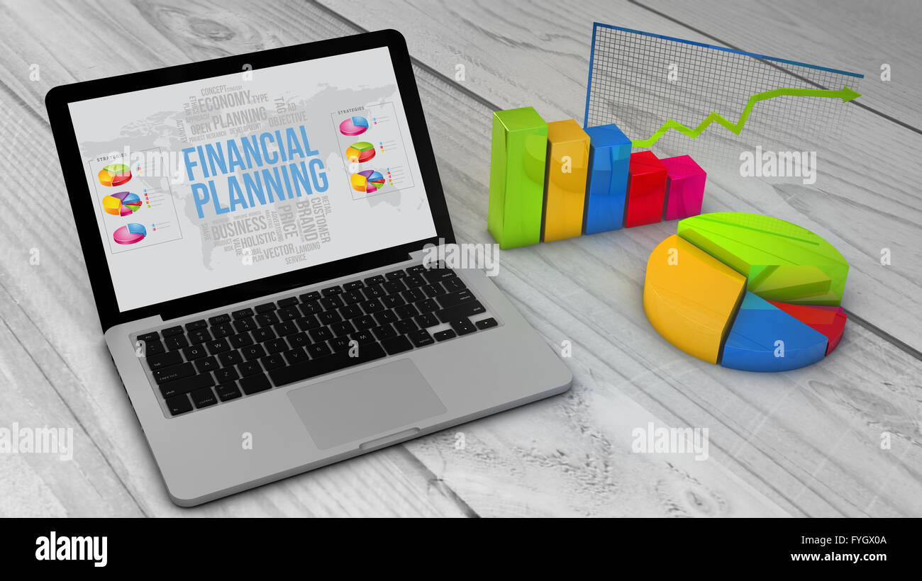 Business concept: Laptop generated with financial planning on the ...