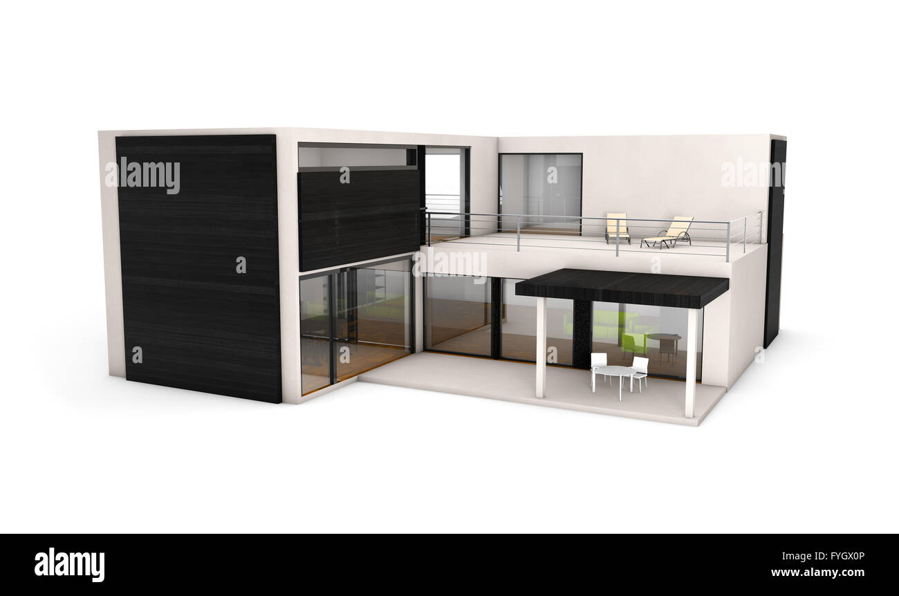 modern architecture concept: modular house construction isolated on ...