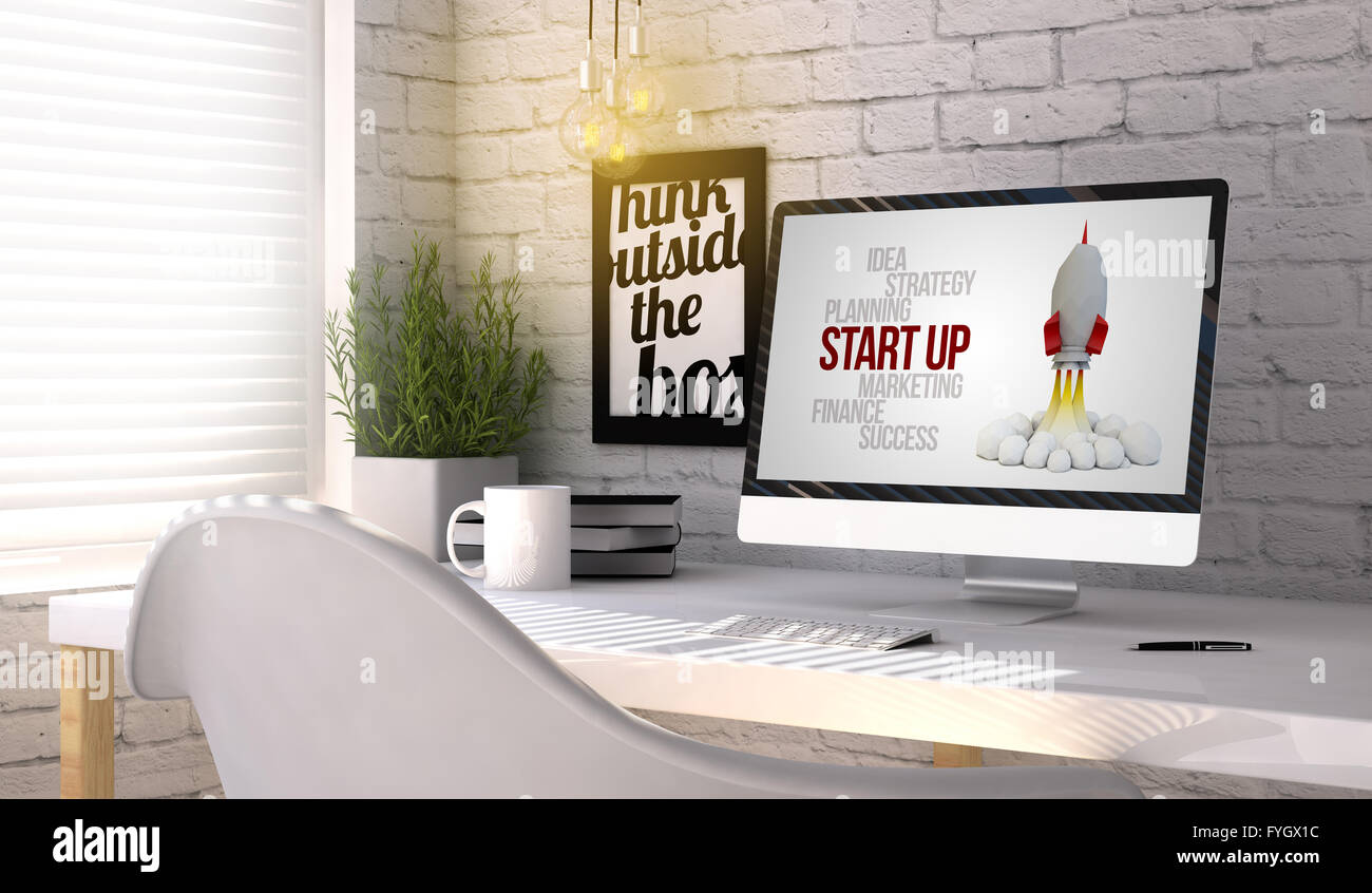 Technology concept: Computer generated with start up on the screen on ...